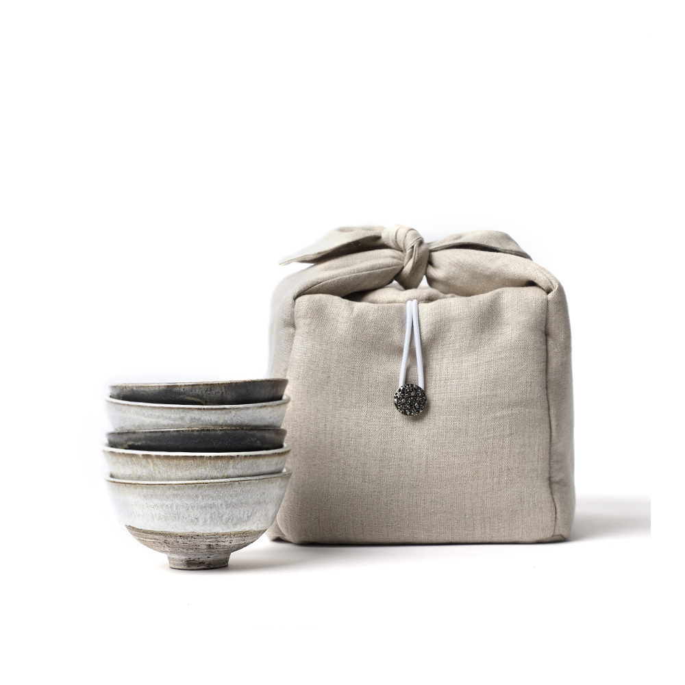 Tea Bowl Set of 5, Petr Novak for Yoshi en, black & white 250ml